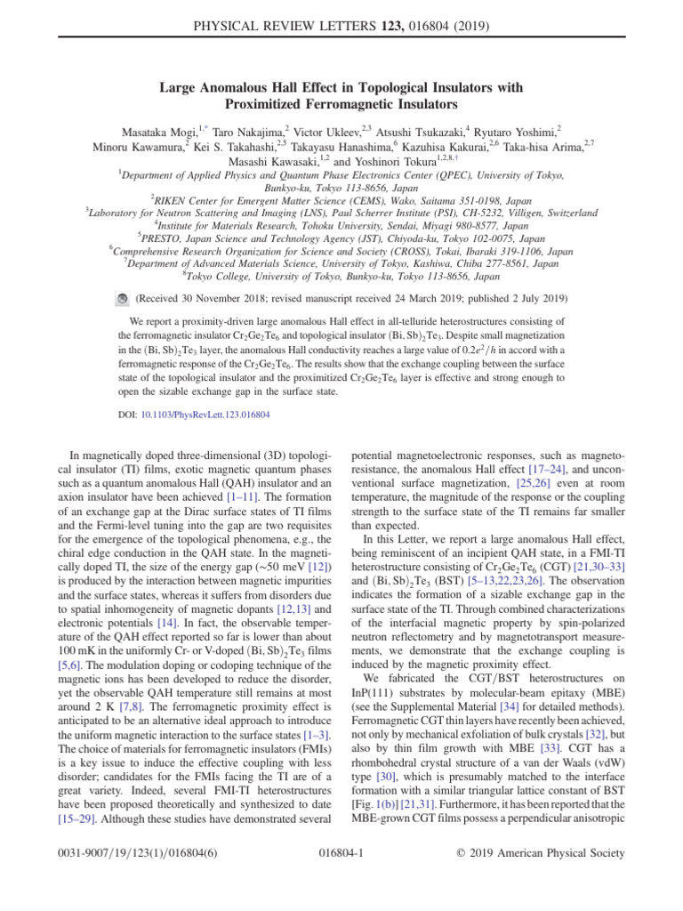 Anomalous Hall Experiment PRL | PDF | Electrical Resistivity And ...
