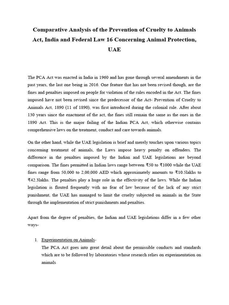 Comparative Analysis of The Prevention of Cruelty To Animals Act | PDF ...