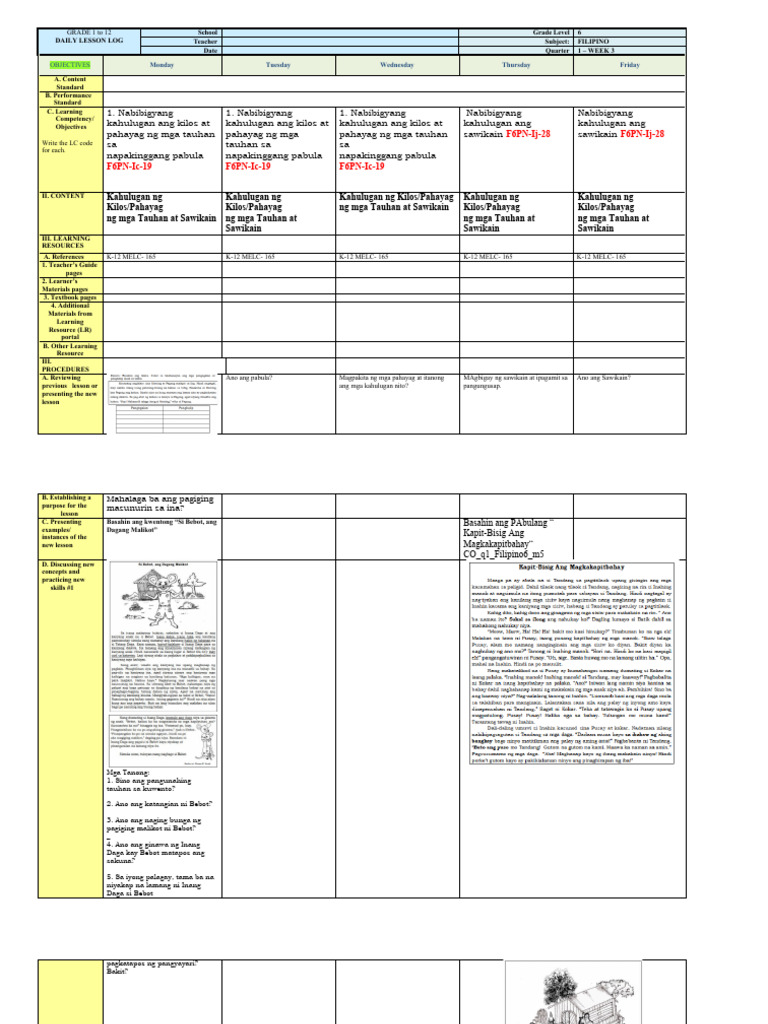 WEEK3-dll-FILIPINO 6 | PDF