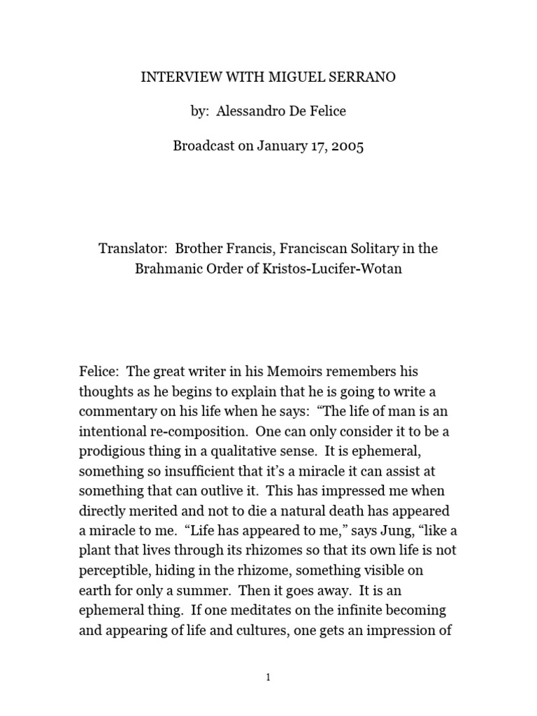 Interview With Miguel Serrano 2005 | PDF | Carl Jung | Tantra