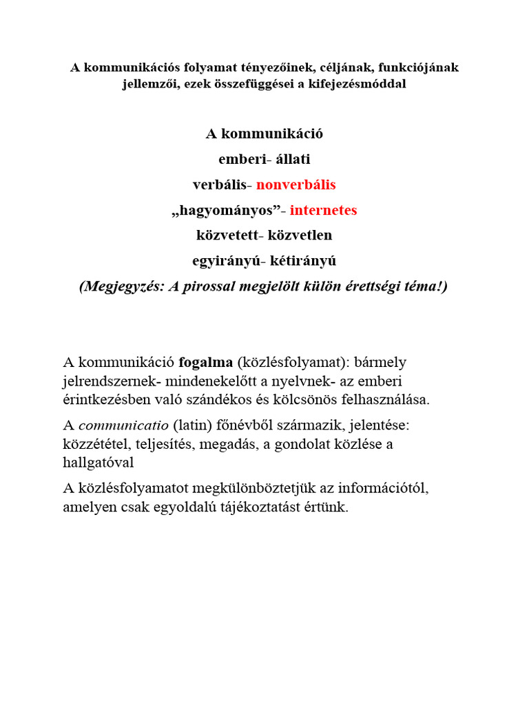 A Kommunikáció NYEK | PDF