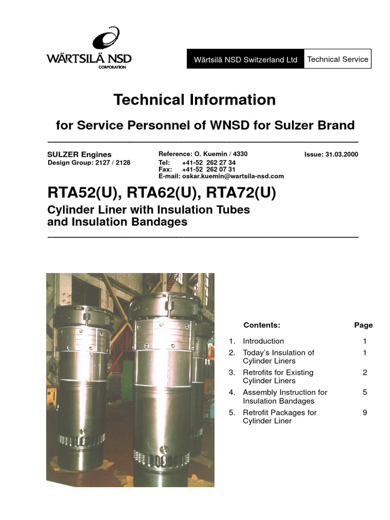 RTA52 (U) - RTA62 (U) - RTA72 (U) Cylinder Liner With Insulation Tubes ...