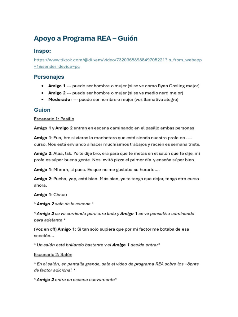 Apoyo A Programa REA - GUION | PDF