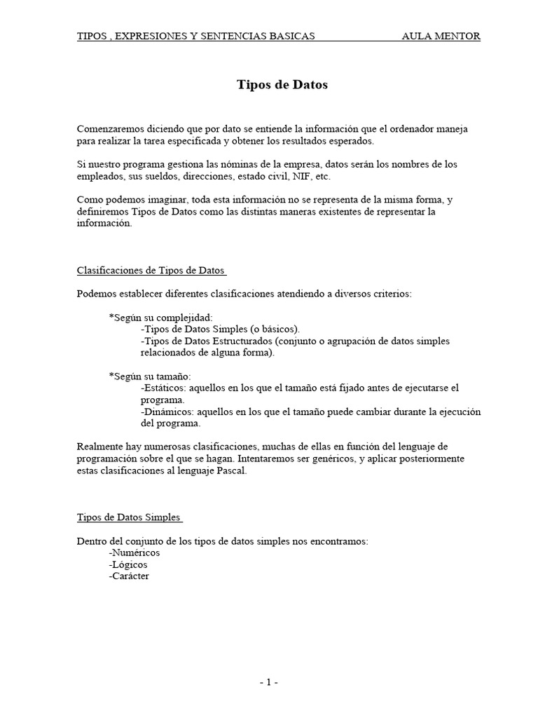 4-Tipos, Expresiones y Sentencias Basicas | PDF | Cadena (informática ...