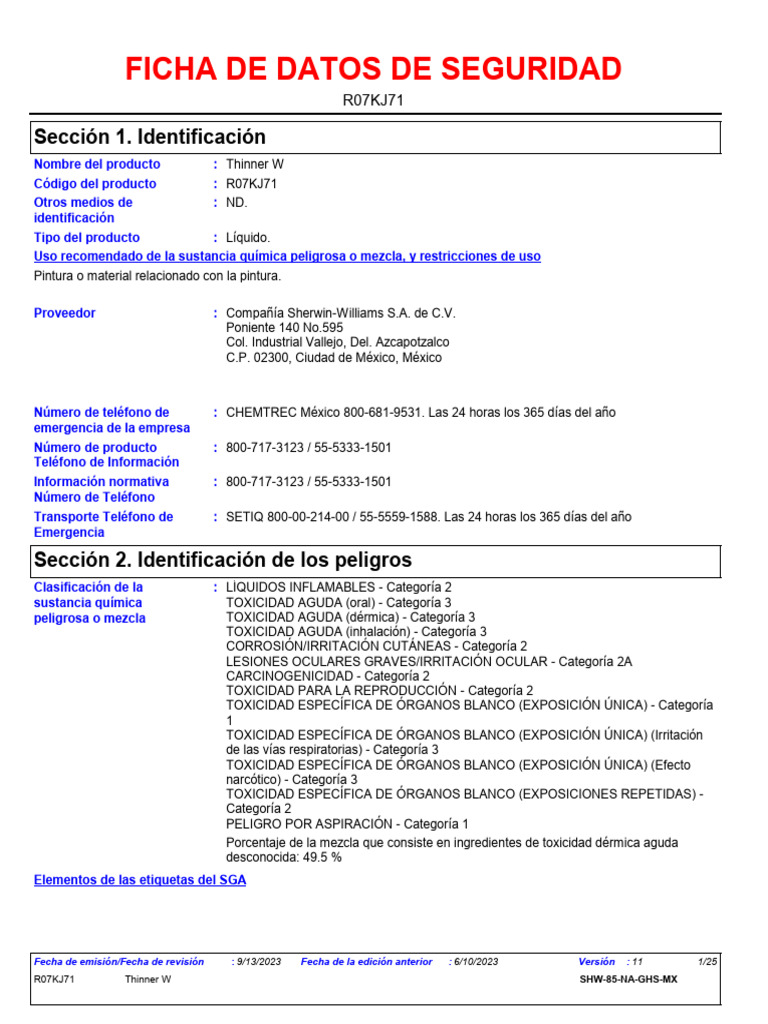 48 Thinner w Sherwin Williams | PDF | Contaminación | Agua