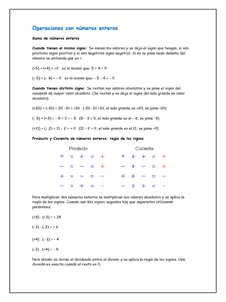 Ley de los signos - ejercicios | PDF | División (Matemáticas) | Entero