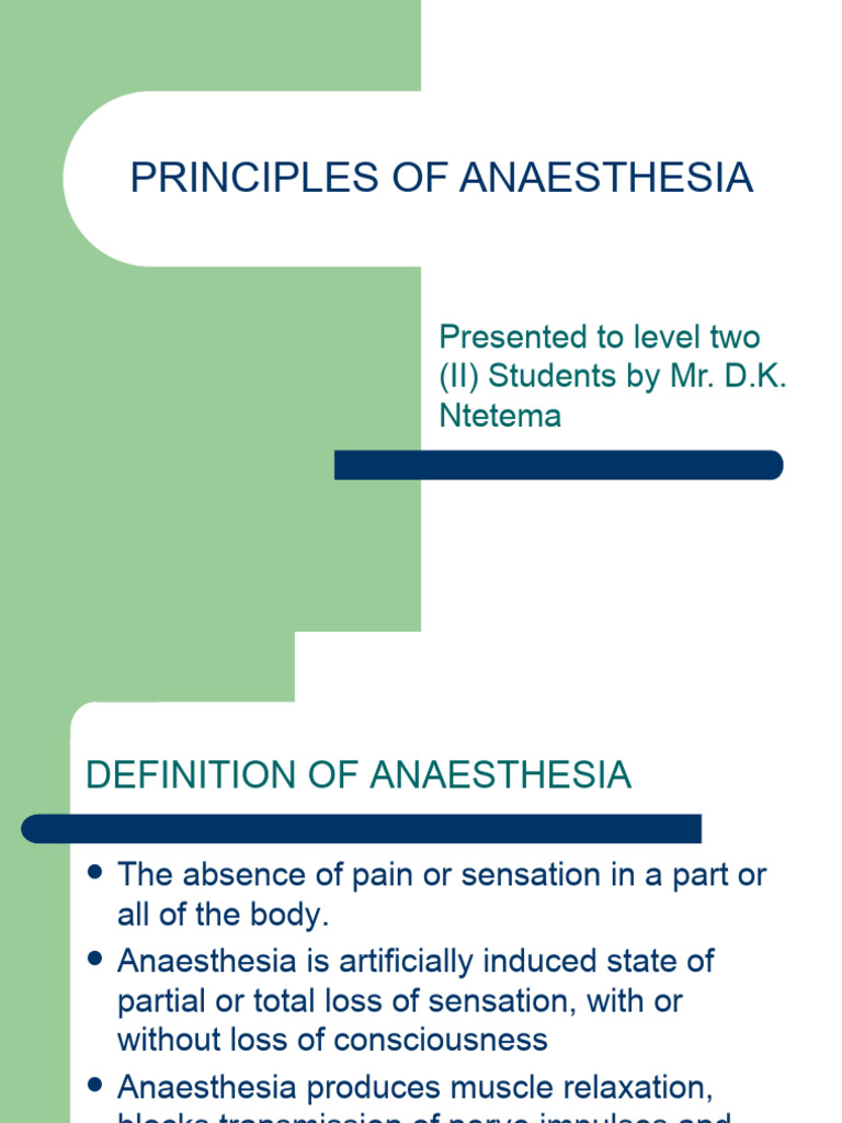 PRINCIPLES OF ANAESTHESIA | PDF | Anesthesia | Pain