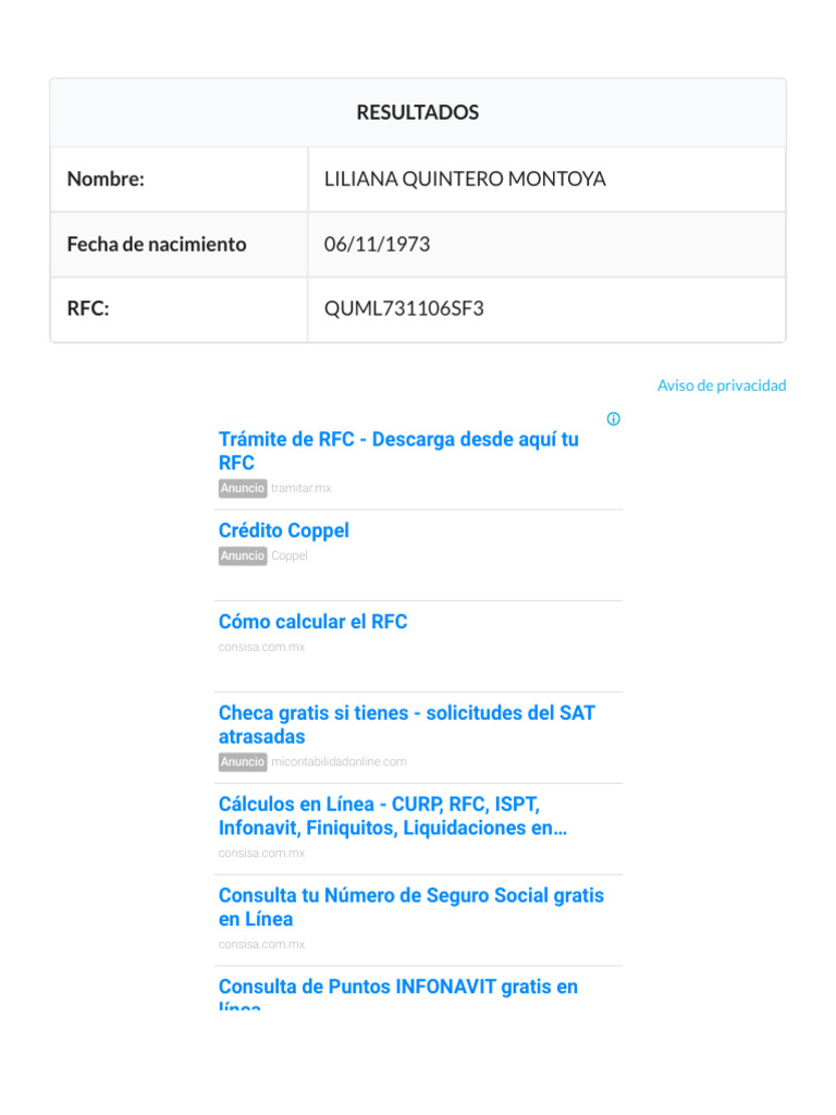 Cálculo de RFC gratis en línea | Consisa | PDF