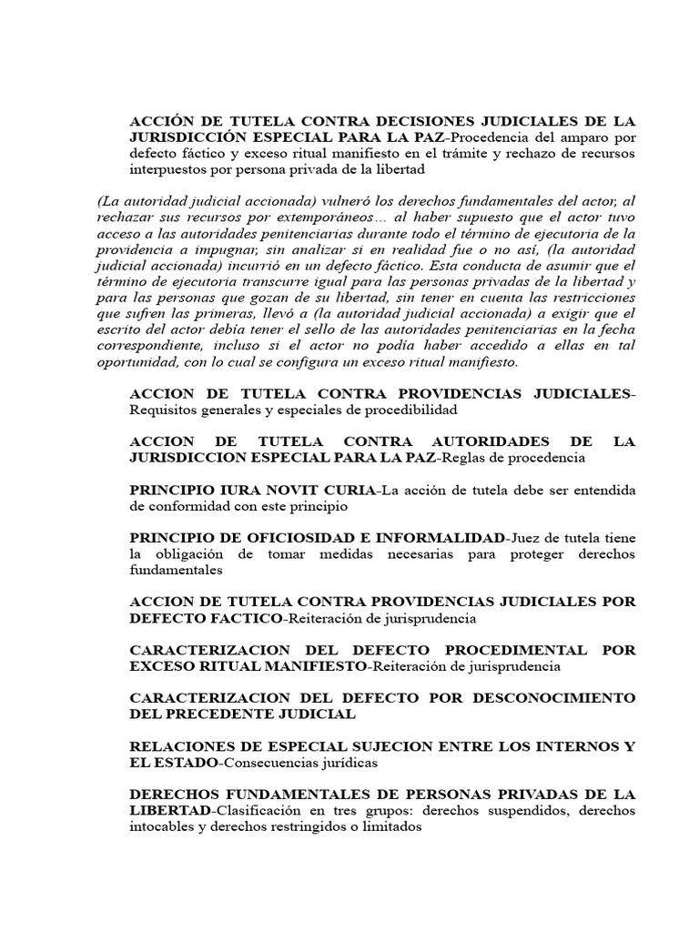 Corte Consticucional - Tutela Derechos de Condenado X Interponer Recurso Extemporaneo | PDF ...