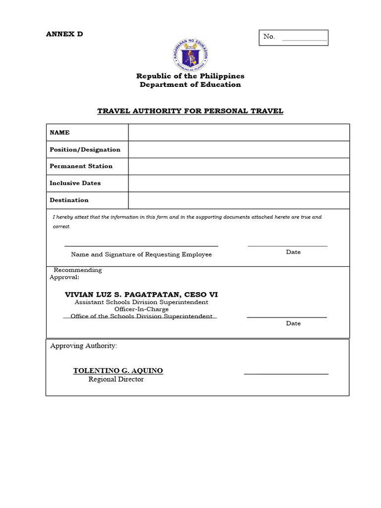 Personal Travel Approval Form | PDF