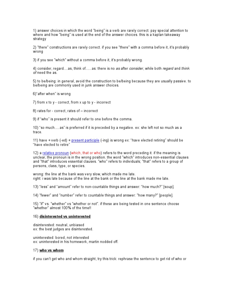 Sentence Correction Tips | PDF | Verb | Grammatical Number