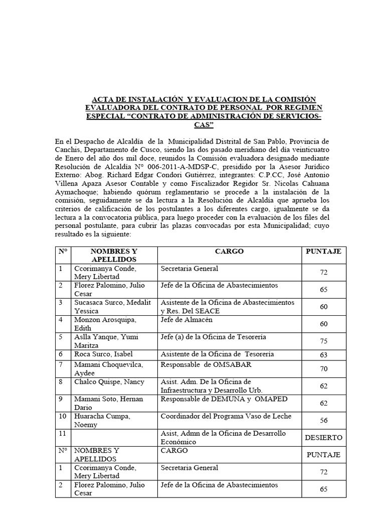 Acta de Instalacion Del Cas | Descargar gratis PDF | Gobierno