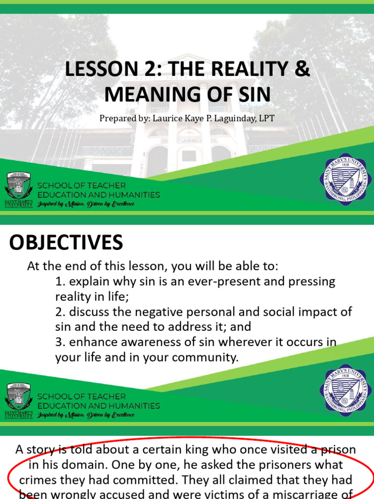 LESSON 2 Reality and Meaning of Sin | PDF | Sin | Christian Belief And ...