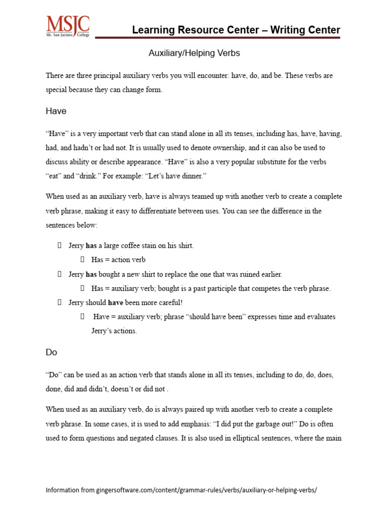 Auxiliary or Linking Verbs | PDF | Verb | Linguistic Typology