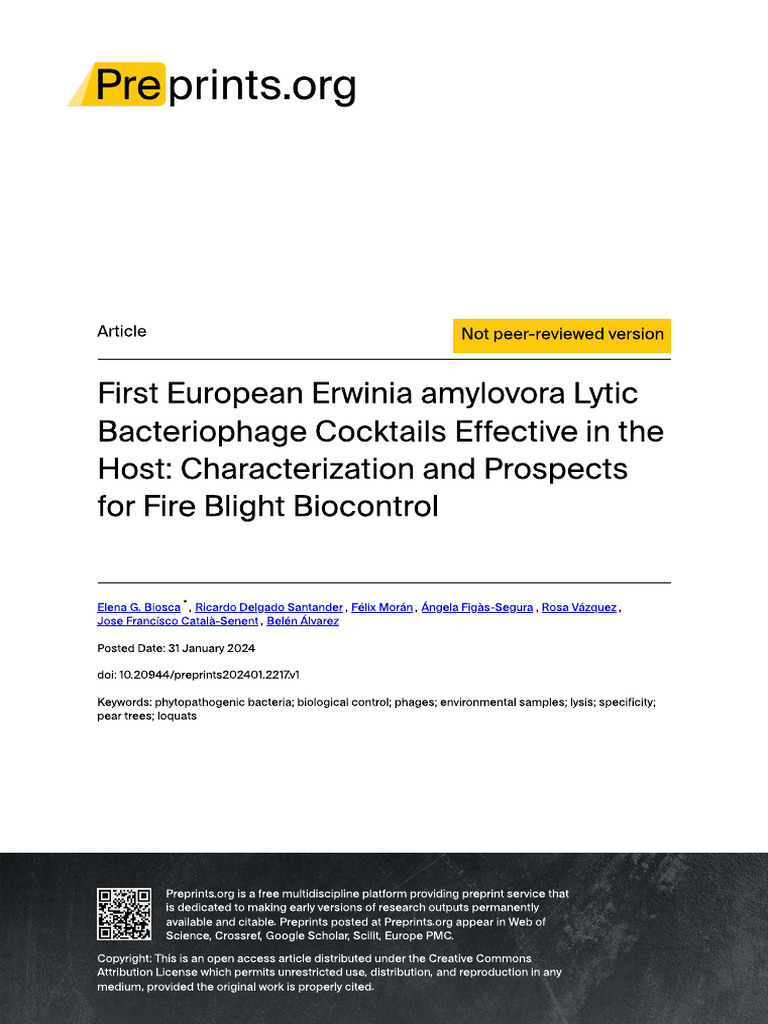 First European Erwinia Amylovora Lytic Bacteriopha | PDF ...