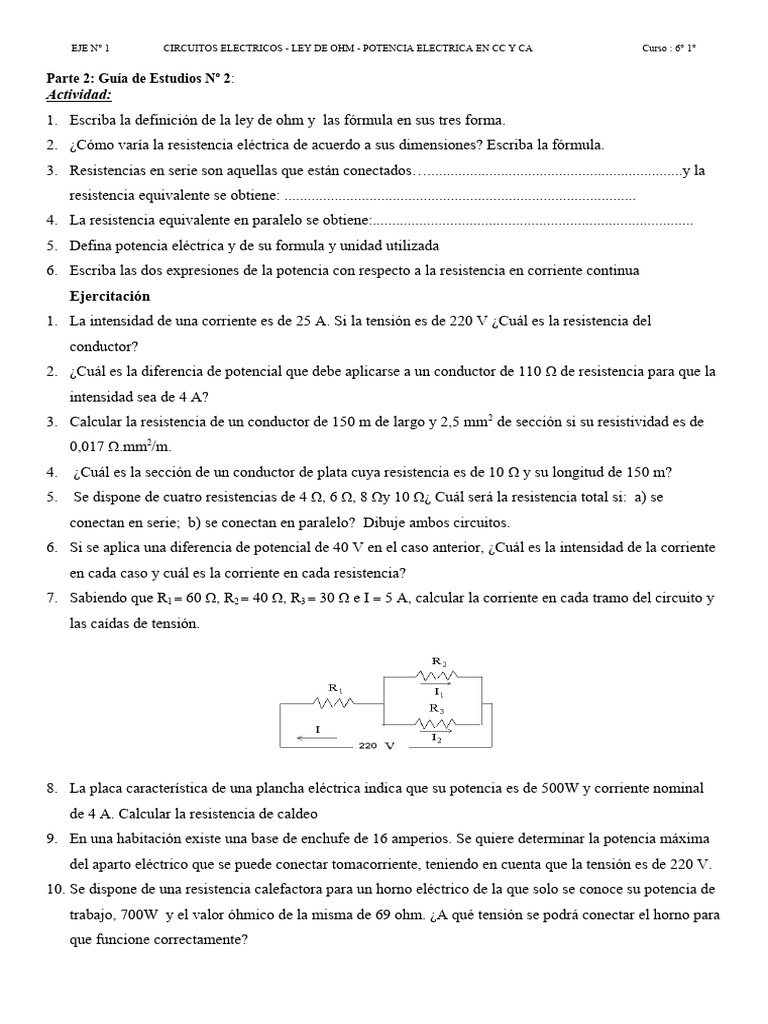 Guía de Estudios #2 | PDF | Resistencia Eléctrica y Conductancia | Energia electrica