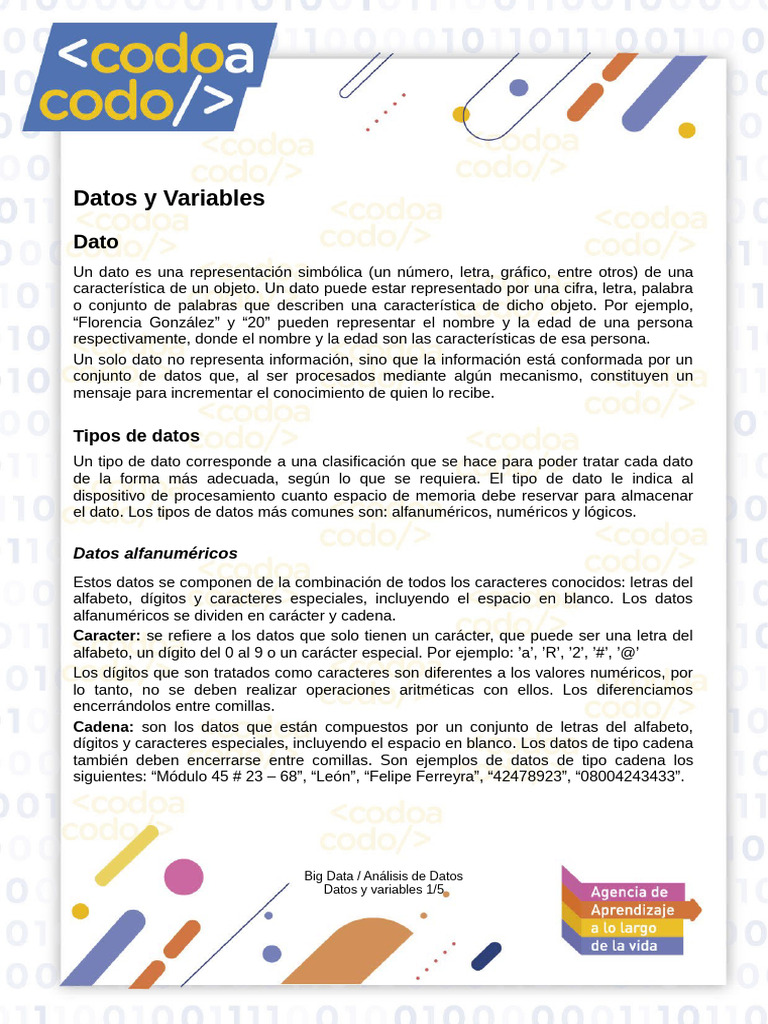 Tipos de Datos y Variables en Programación | PDF | Tipo de datos ...