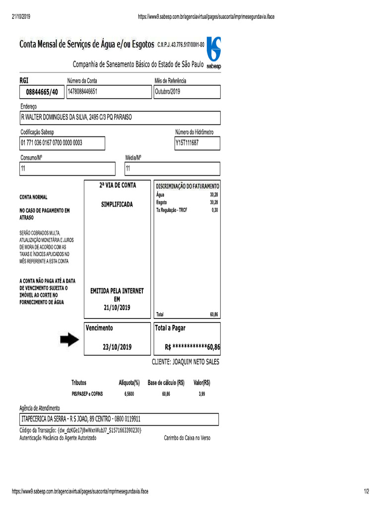 Conta Sabesp e Comprovante | PDF | Business | Tecnologia bancária