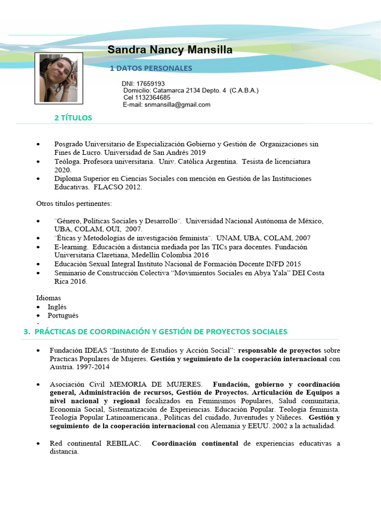 22 CV Mansilla Sandra - 2022 | PDF | America latina | Universidad