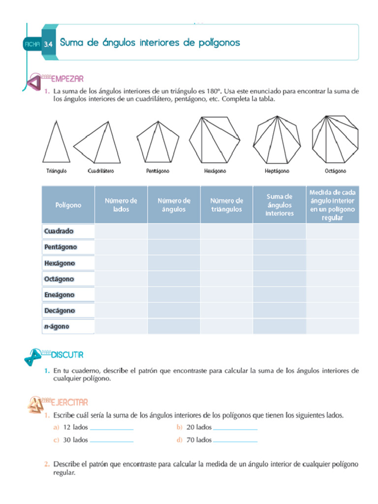 Ejercicios de Suma de Ángulos Interiores de Un Polígono | PDF