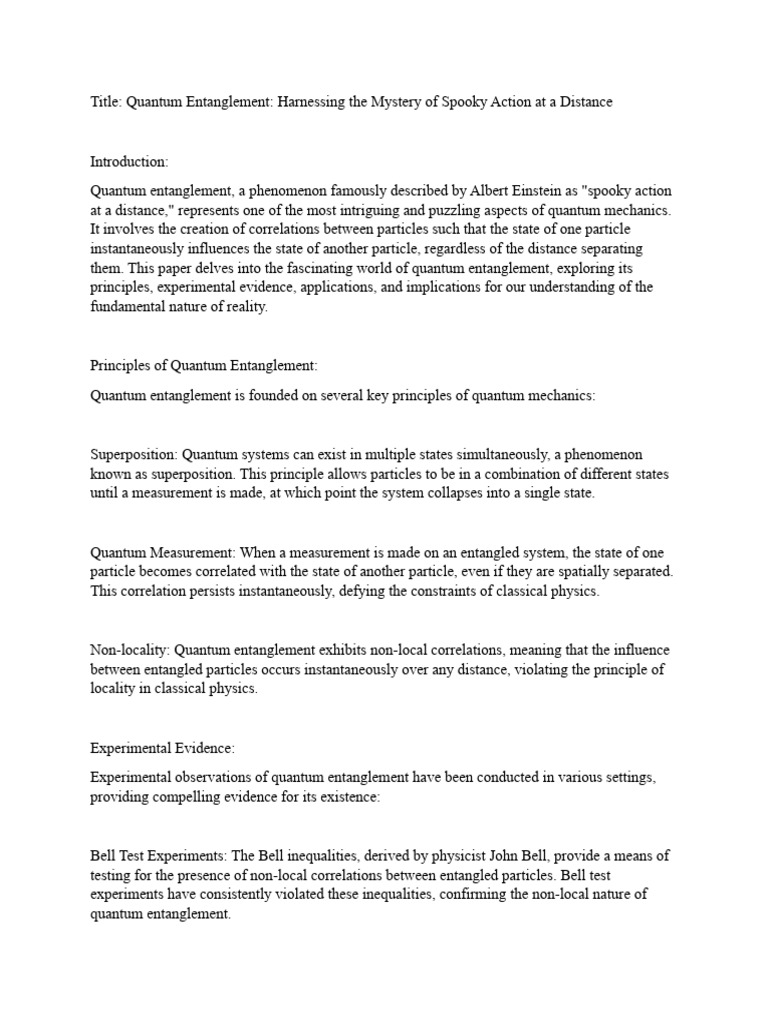 QUantum Entanglement | PDF | Quantum Entanglement | Quantum Mechanics