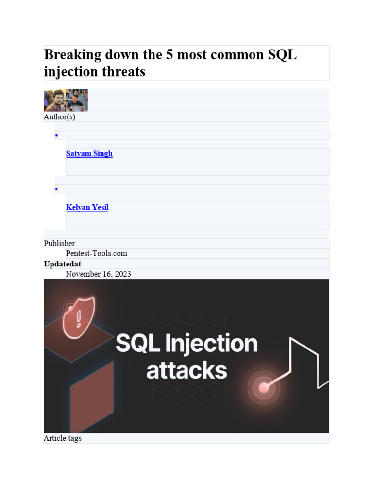 Breaking down the 5 most common SQL injection threats | PDF | Security ... Breaking down the 5 most common SQL injection threats | PDF | Security ...