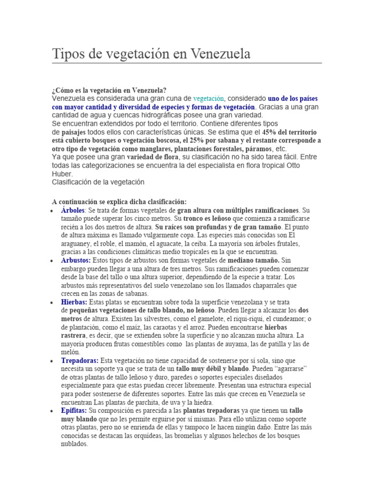Tipos de Vegetación en Venezuela | PDF | Arboles | Tallo de la planta