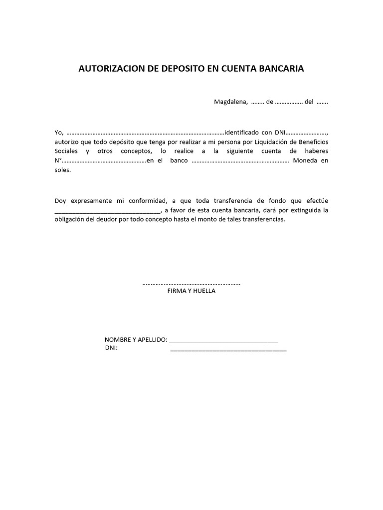 Autorizacion de Deposito en Cuenta Bancaria | PDF