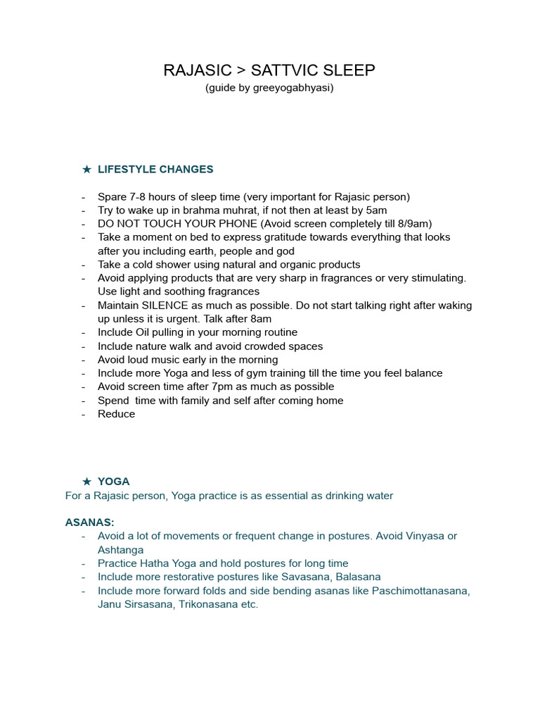 Rajasic Lifestyle for Sattvic Living | PDF | Asana | Hatha Yoga