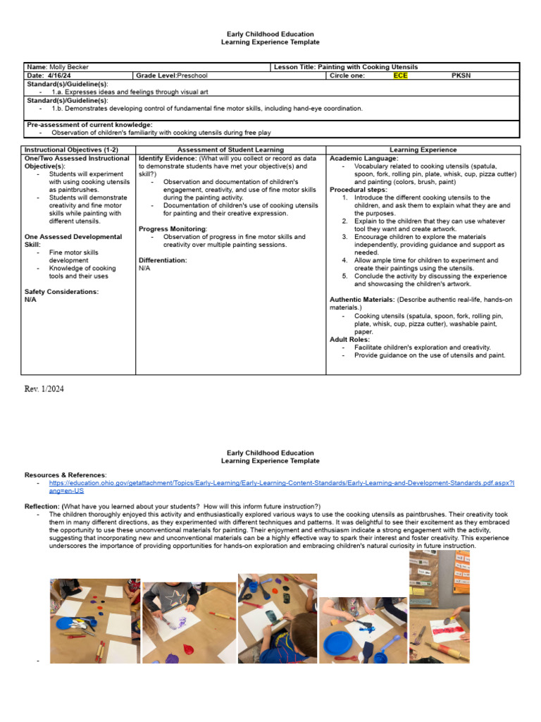 313 Lesson Plan Template 2 | Download Free PDF | Early Childhood Education | Cognitive Science