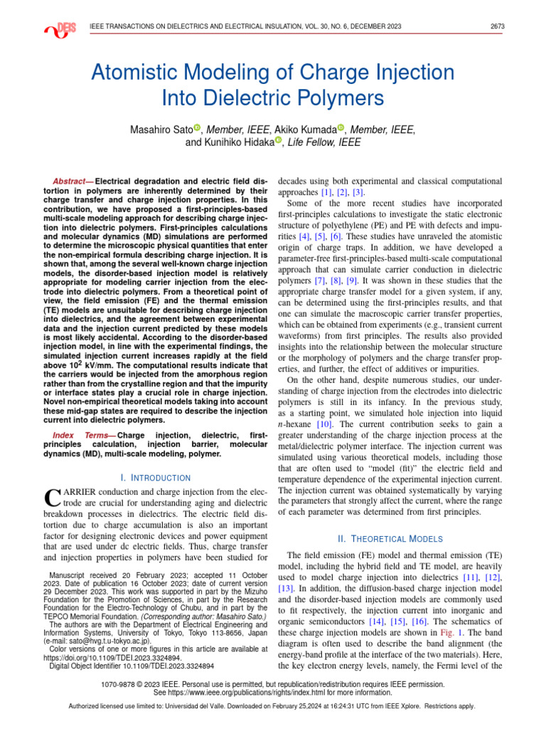 Atomistic Modeling of Charge Injection Into Dielectric Polymers | PDF ...