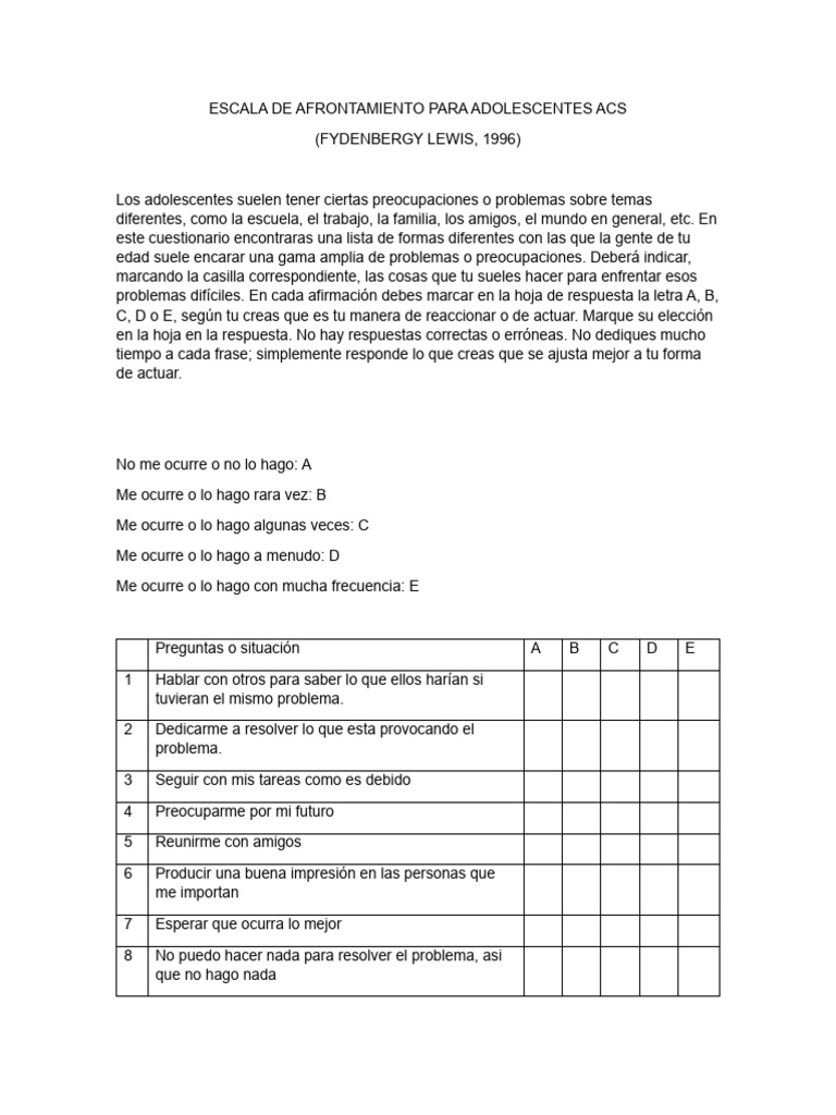 Escala de Afrontamiento para Adolescentes Acs | PDF | Estilo de vida