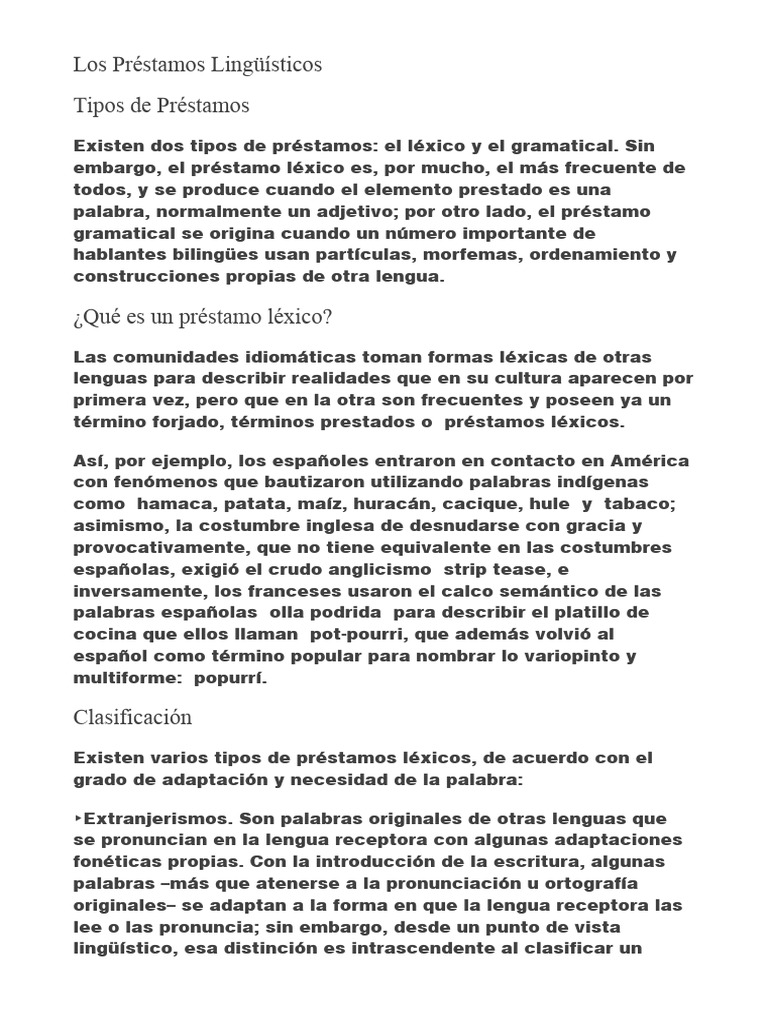 Los Préstamos Lingüísticos | PDF | Idiomas | Estudios de idiomas ...
