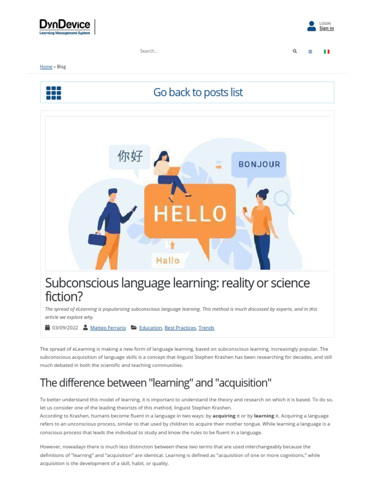 Subconscious Language Learning - Reality or Science Fiction | PDF ...