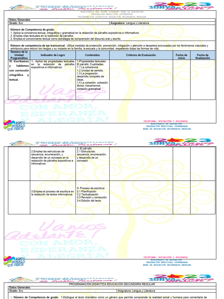 Programación 8 Vo | PDF | Comprensión lectora