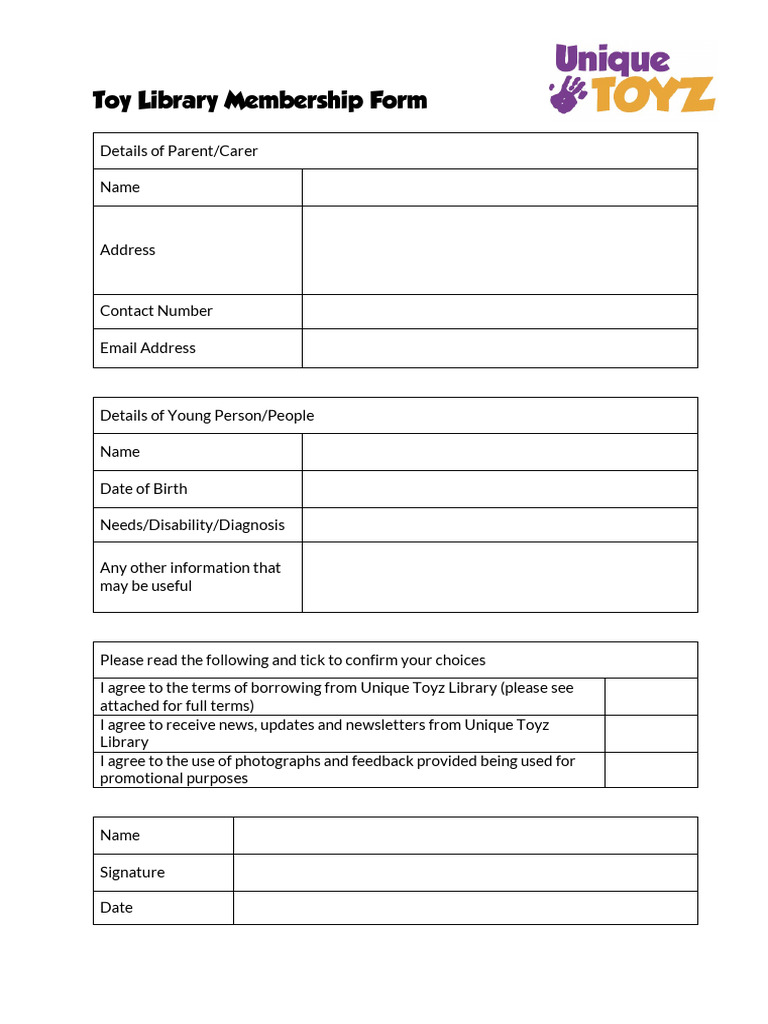Toy Library Membership Form | PDF