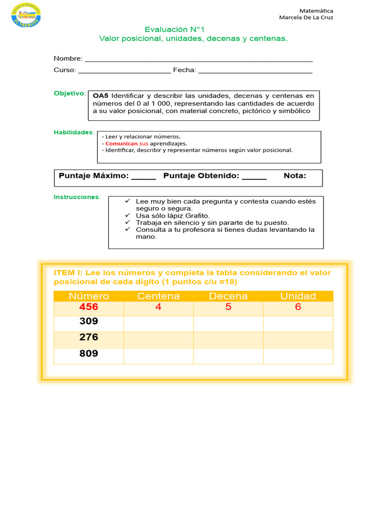 Evaluación de Valor Posicional en Matemáticas | PDF