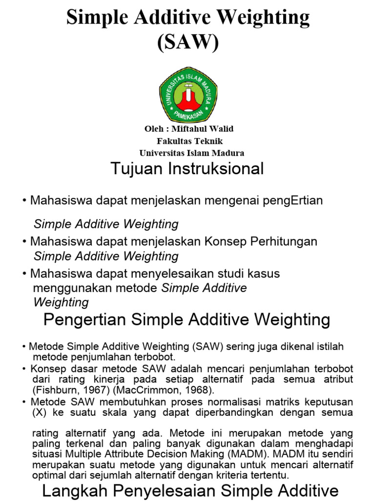Simple Additive Weighted | PDF