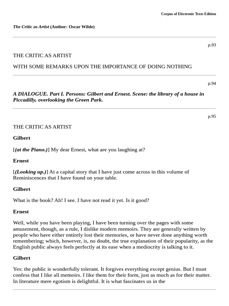 The Critic As Artist | PDF | Beauty | Aristotle