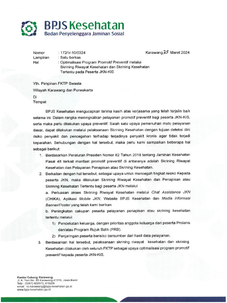 Surat Target SRK FKTP Swasta 2024 | PDF