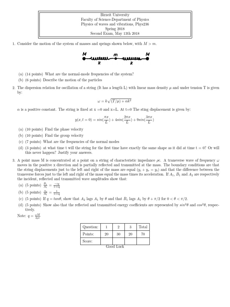 2nd Exam 2018 | PDF | Normal Mode | Waves