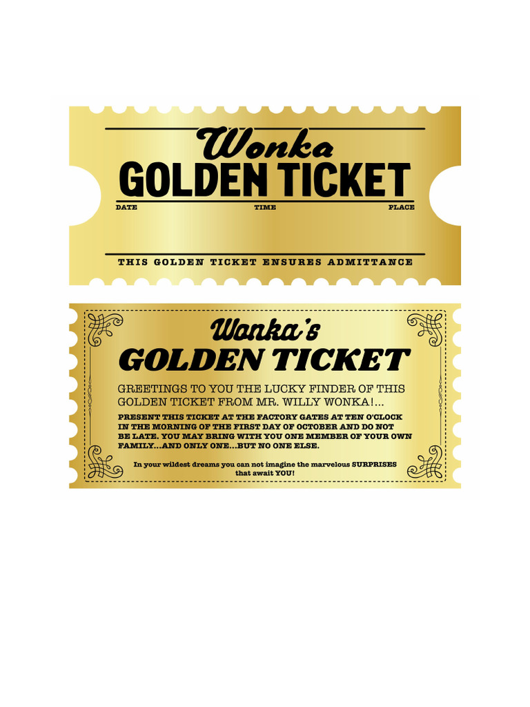 Golden Ticket Charlie and The Chocolate Factory Printable Templaten ...