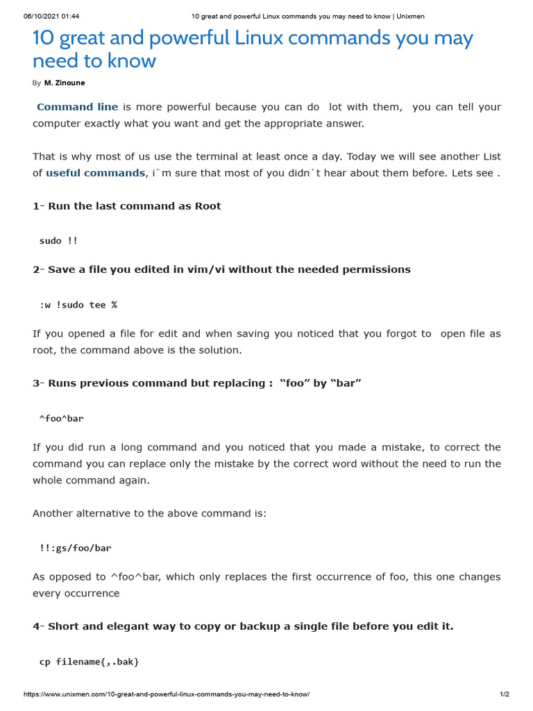 10 Great and Powerful Linux Commands You May Need To Know - Unixmen | PDF