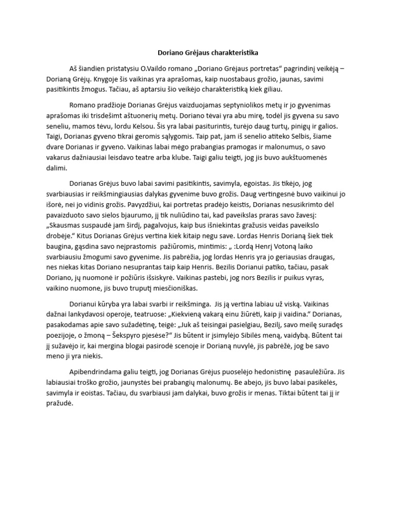Doriano Grėjaus Charakteristika | PDF Doriano Grėjaus Charakteristika | PDF