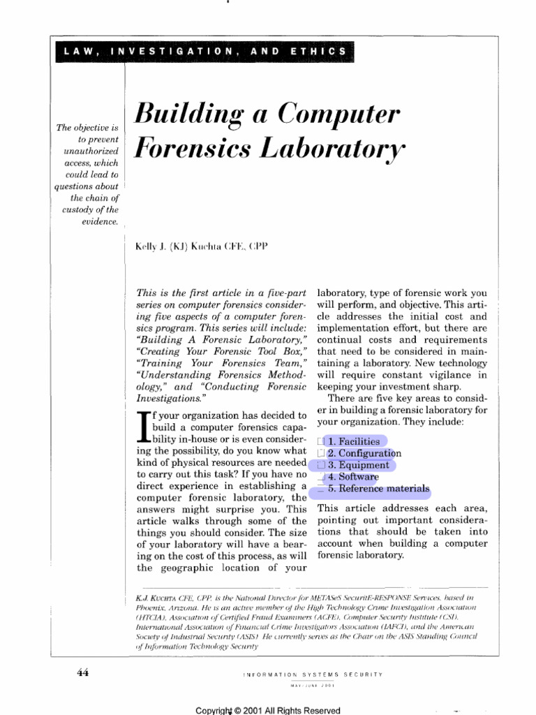 Kelly - Building A Computer Forensics Laboratory Subrayado | PDF