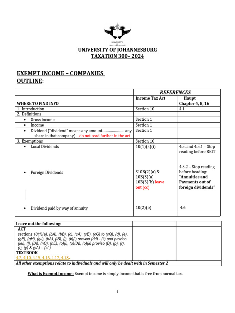 Module_Exemptions 2024 | PDF | Dividend | Taxes