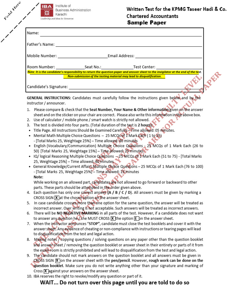 Sample Paper (KPMG) | PDF | Multiple Choice | Pakistan