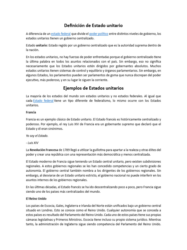Definición de Estado Unitario SOPORTE PARA SU ESTUDIO | PDF ...