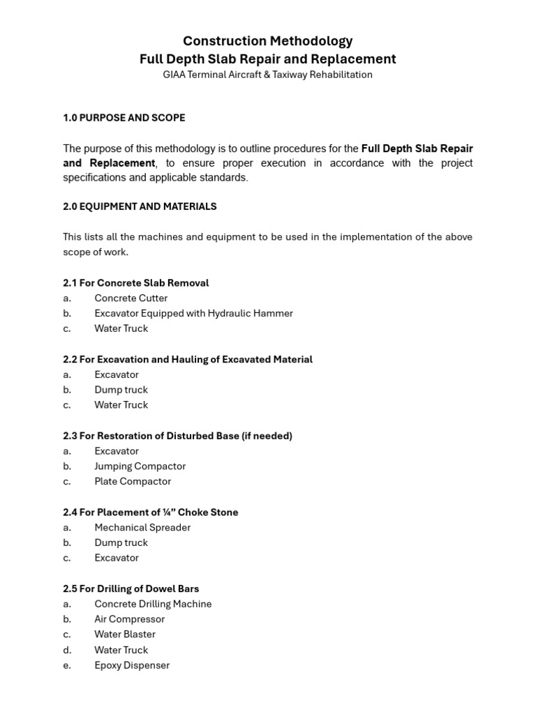 PCC Slab Full Depth Repair Methodology | PDF | Concrete | Road Surface